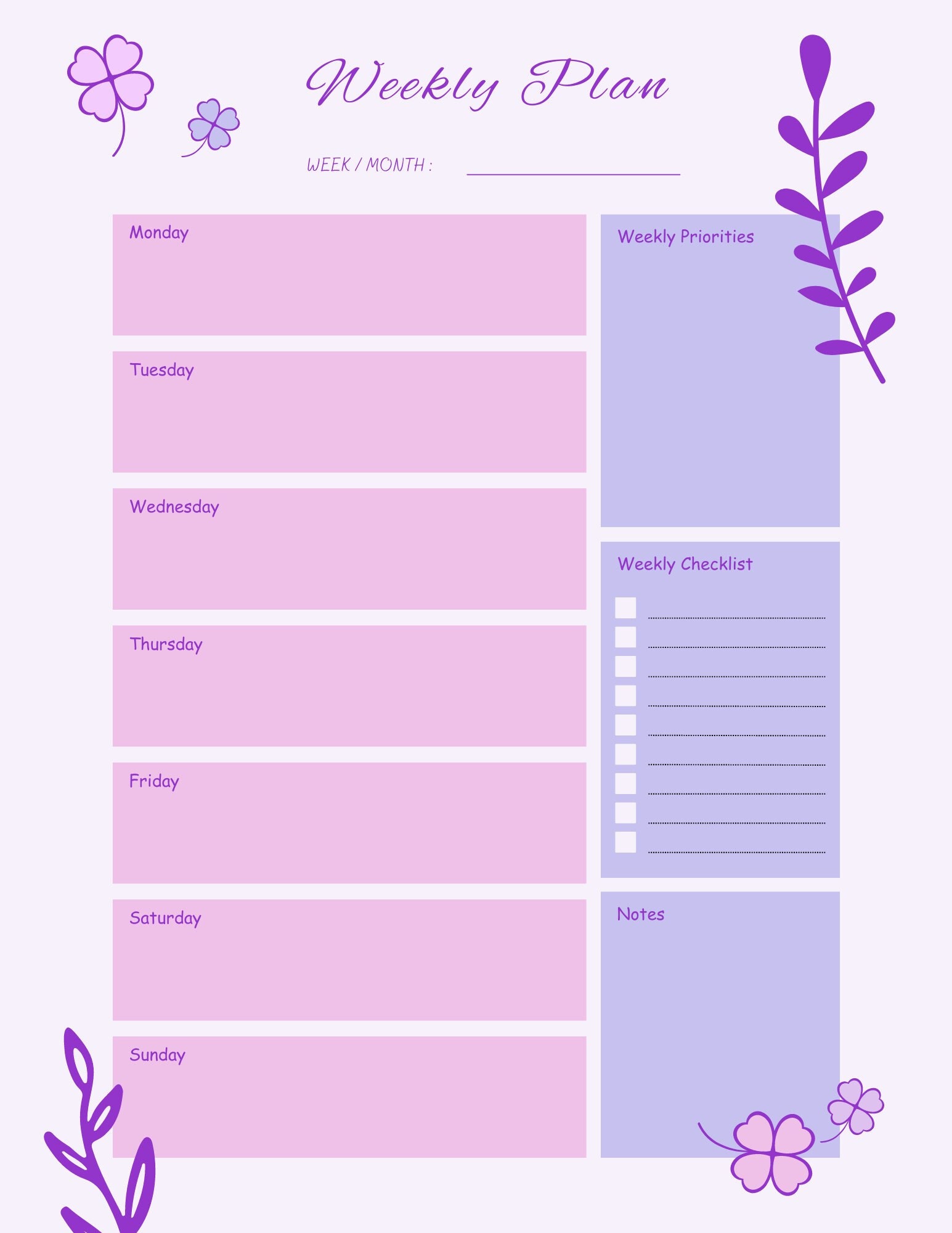 Weekly Planner Printable, Weekly Planner, Instant Download, Weekly ...