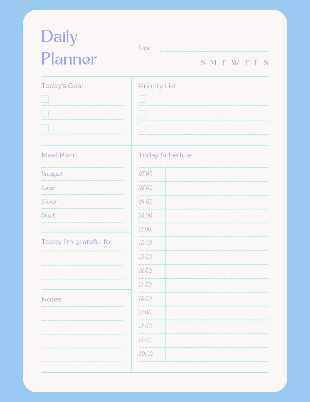 Daily Schedule Printable, Daily Planner, Instant Download, Daily ...