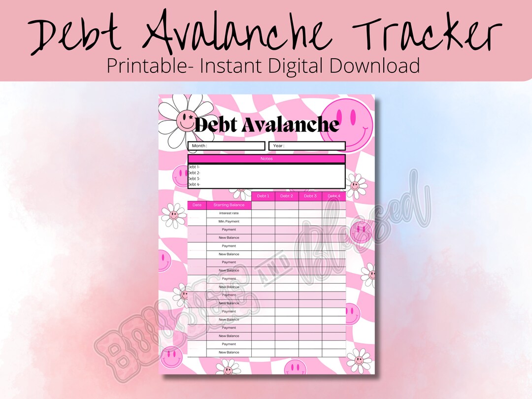 Debt Avalanche Tracker, Printable, Digital Download, Pink, Checkered ...
