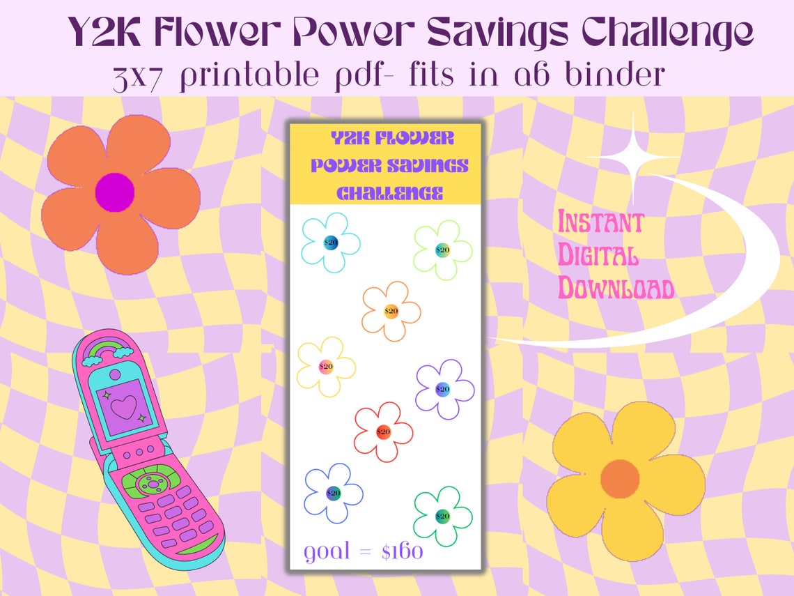 Y2k Flower Power Savings Challenge, 00's, Printable Pdf, Digital ...