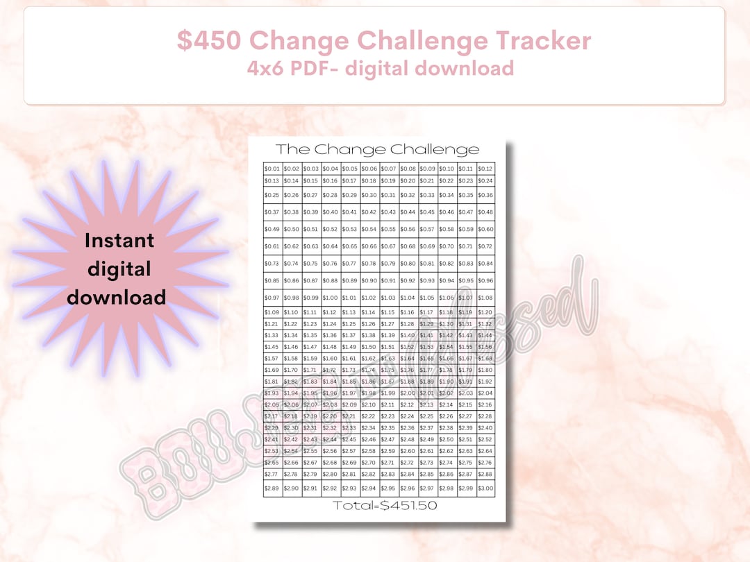 Black and White Change Challenge Tracker, Dave Ramsey, Budgeting, Penny ...
