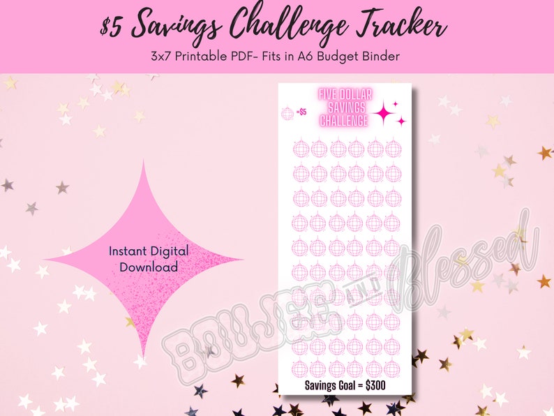 5 Dollar Savings Challenge, Savings Tracker, Printable Pdf, 3x7 ...