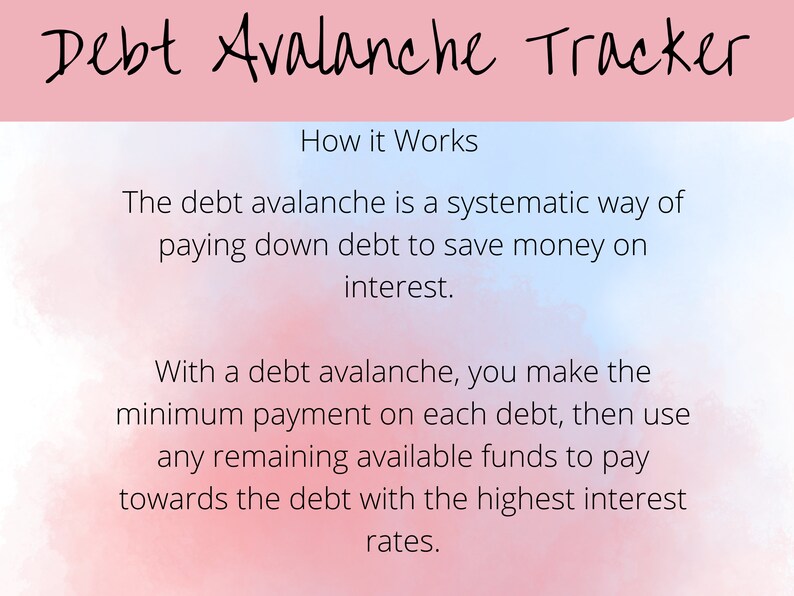 Debt Avalanche Tracker, Printable, Digital Download, Pink, Checkered ...