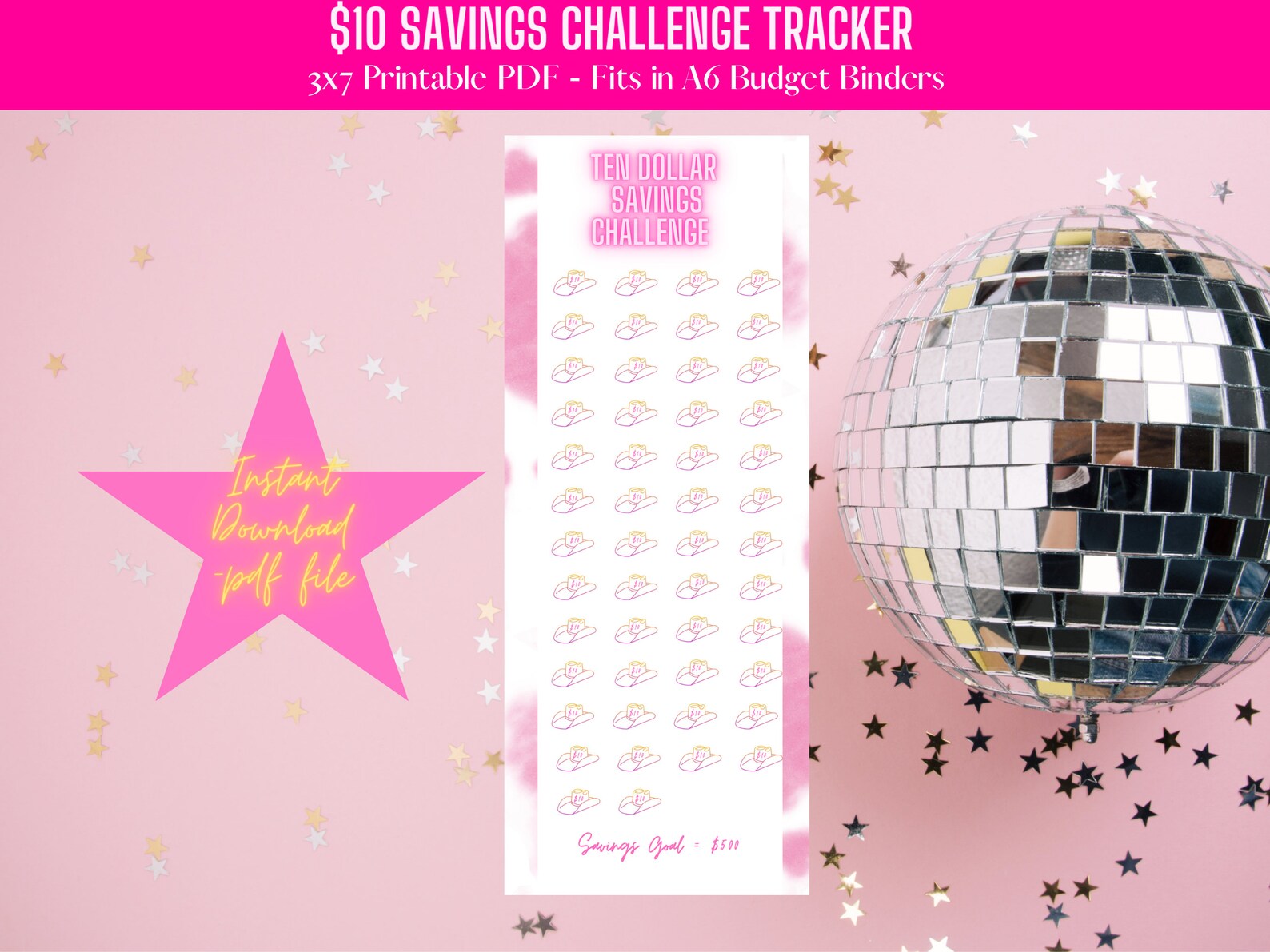 10 Dollar Savings Challenge, Disco Cowgirl Themed, Digital Download, A6 ...