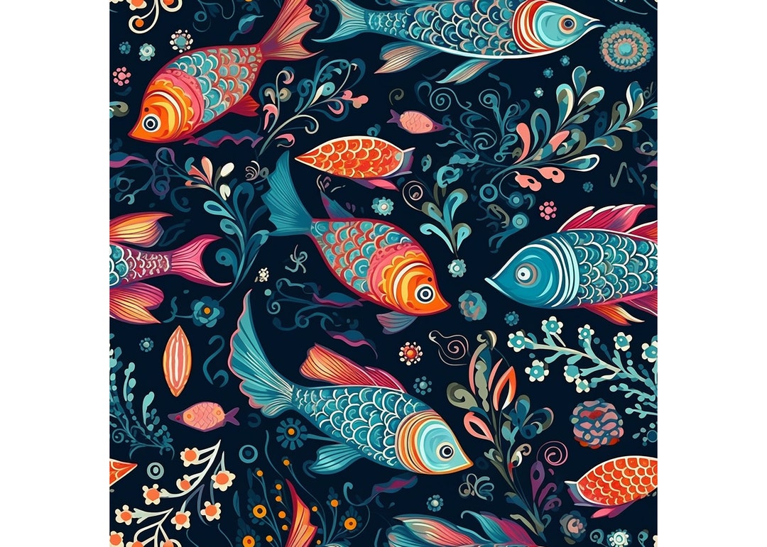 Fish Printable Art Seamless Tiling Tessellation - Great for Clothing ...