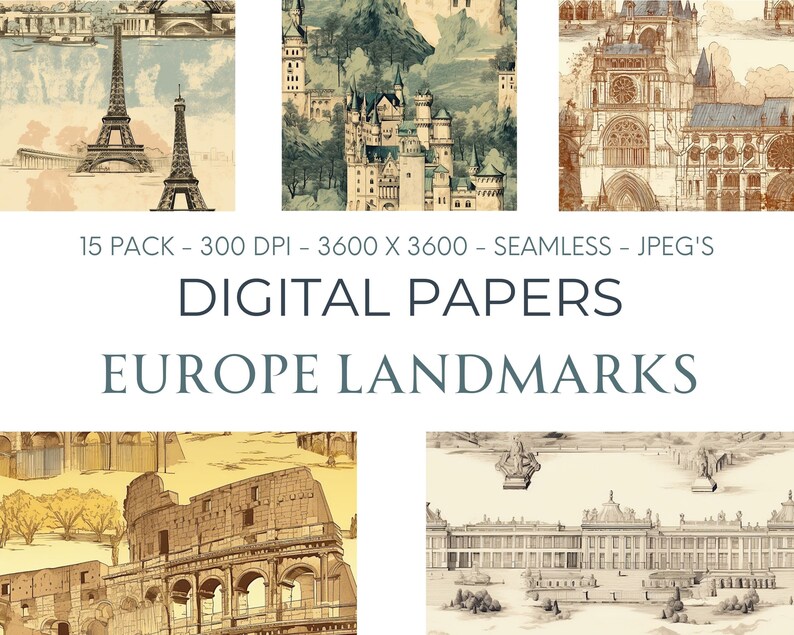 Europe Landmarks Seamless Pattern, Travel Wallpaper, Architecture ...