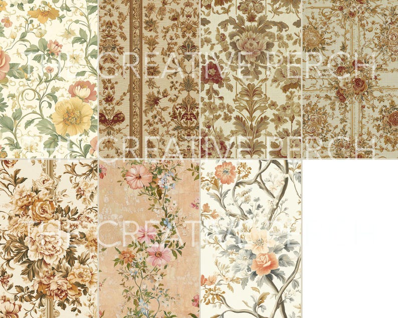 Edwardian Wallpaper Digital Paper Seamless Patterns Vintage Floral ...