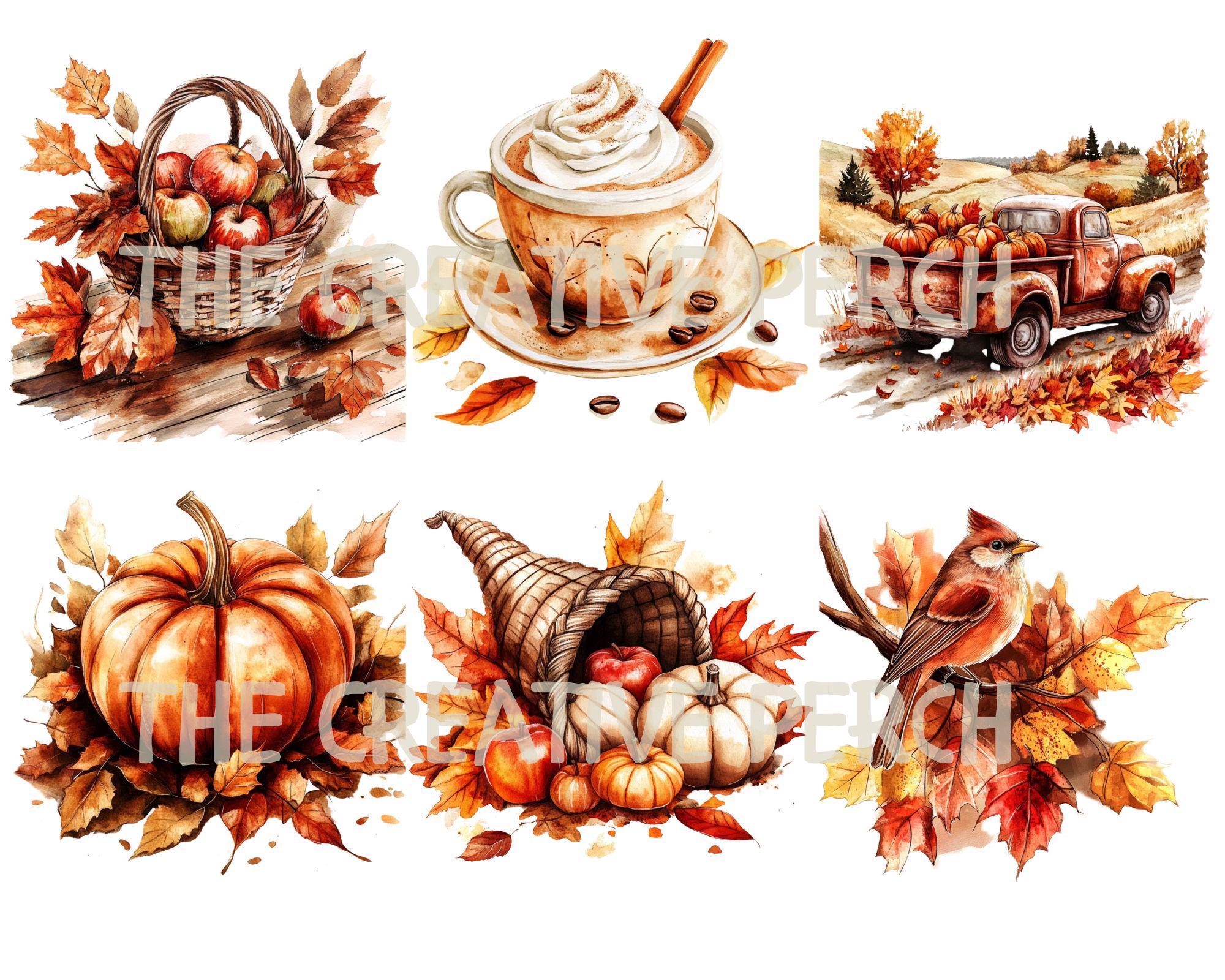 Autumn Watercolor Clipart Set - Pumpkins, Fall Leaves, Cozy Sweaters ...