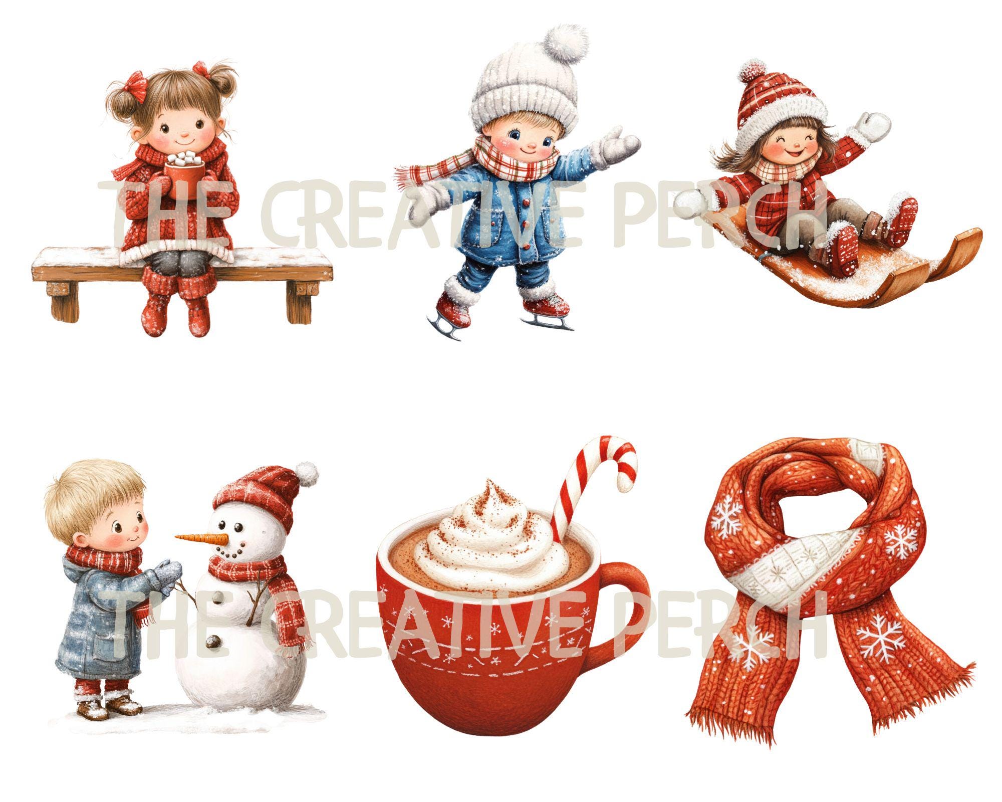 Winter Watercolor Clipart Christmas Gingerbread, Snowy Trees, Woodland ...