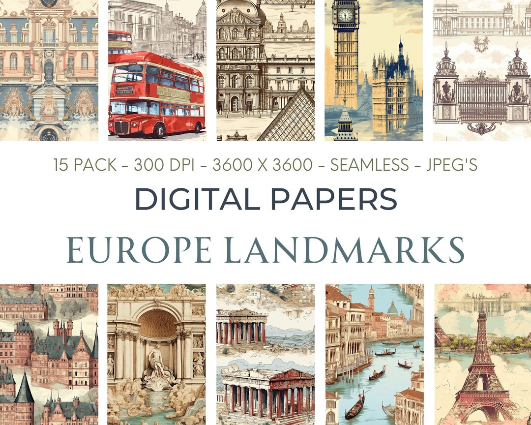 Europe Landmarks Seamless Pattern, Travel Wallpaper, Architecture ...