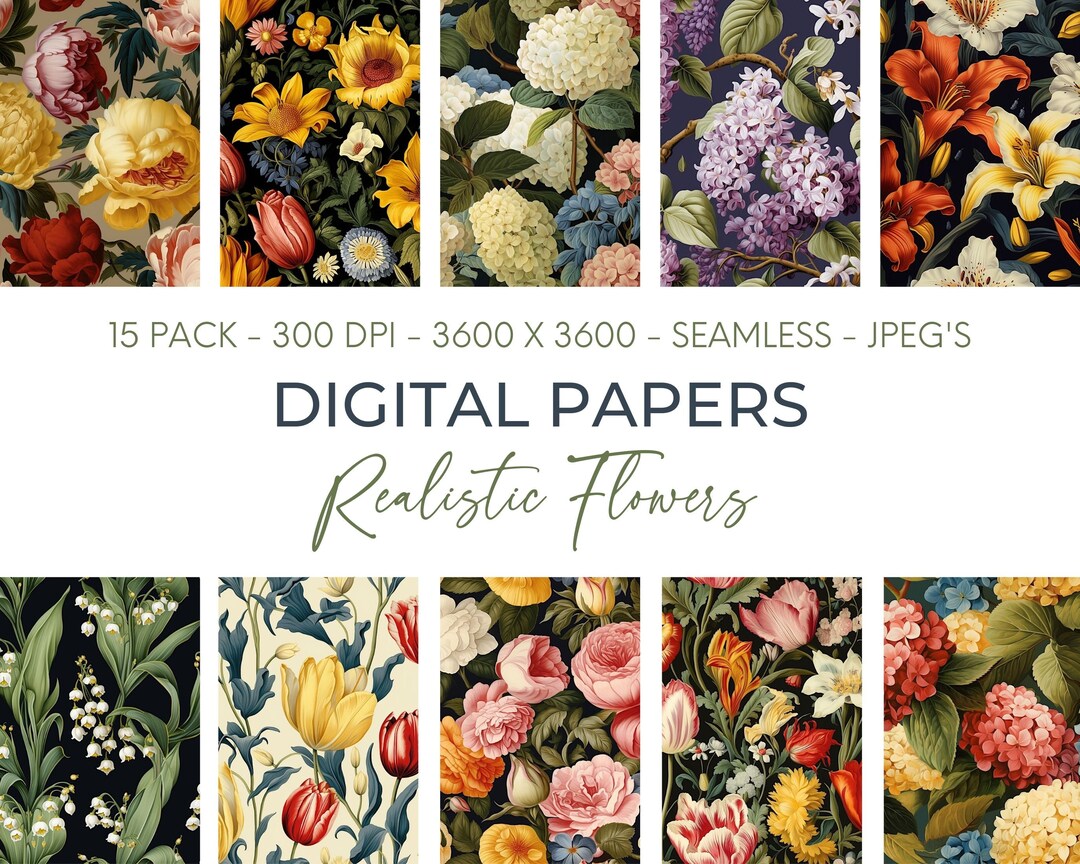 Floral Digital Paper Seamless Pattern for Digital Download Flowers ...