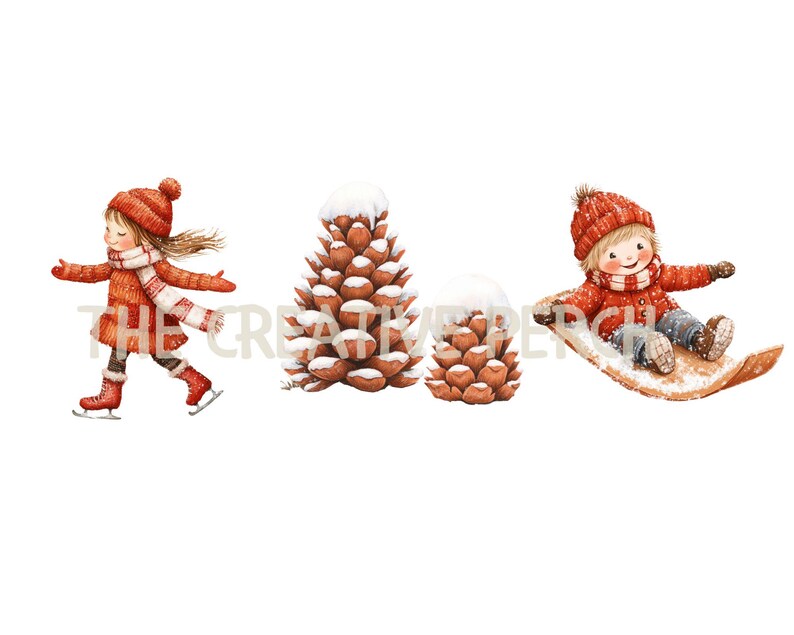 Winter Watercolor Clipart Christmas Gingerbread, Snowy Trees, Woodland ...