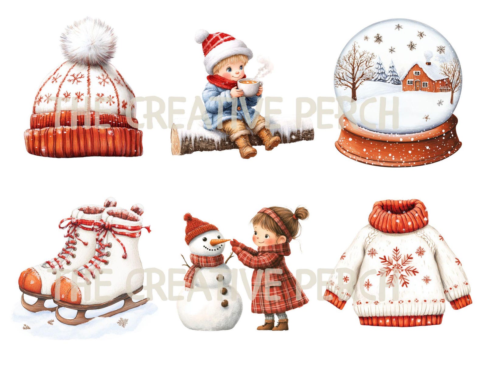 Winter Watercolor Clipart Christmas Gingerbread, Snowy Trees, Woodland ...