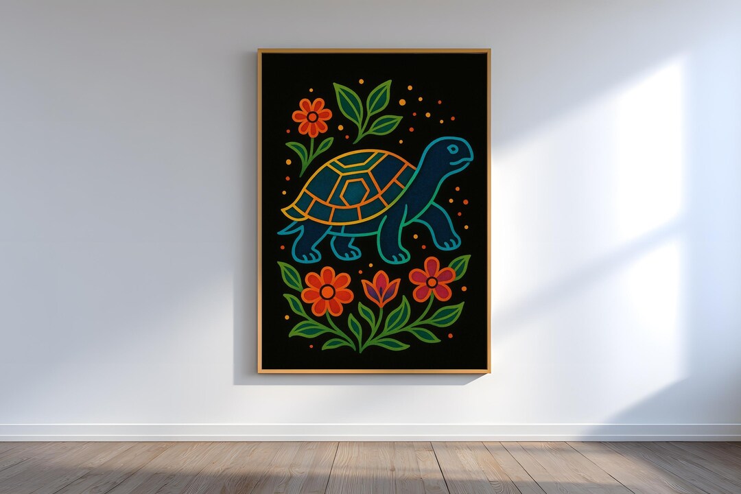 Neon Velvet Turtle Print – Rainbow Turtle Clan Art – Indigenous Style ...