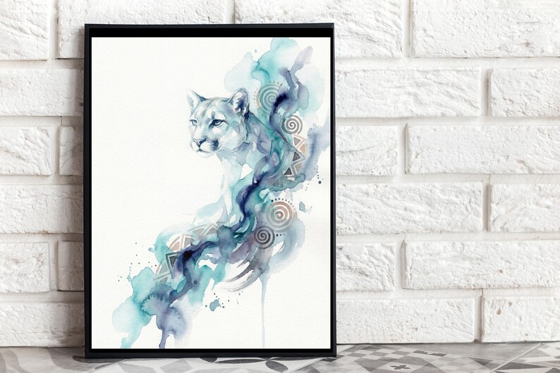 Blue Cougar Watercolor Print , Modern Wall Art (digital Download) - Etsy