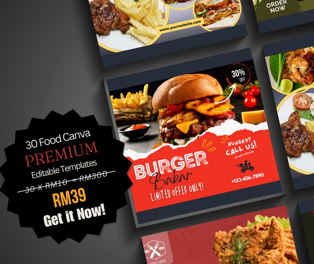 30 Food Canva Premium Editable Templates Collection - Etsy