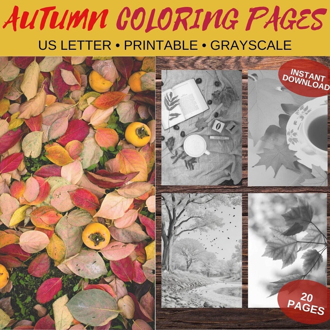 Autumn Greyscale Coloring Pages,fall Coloring Pages,adult Coloring ...