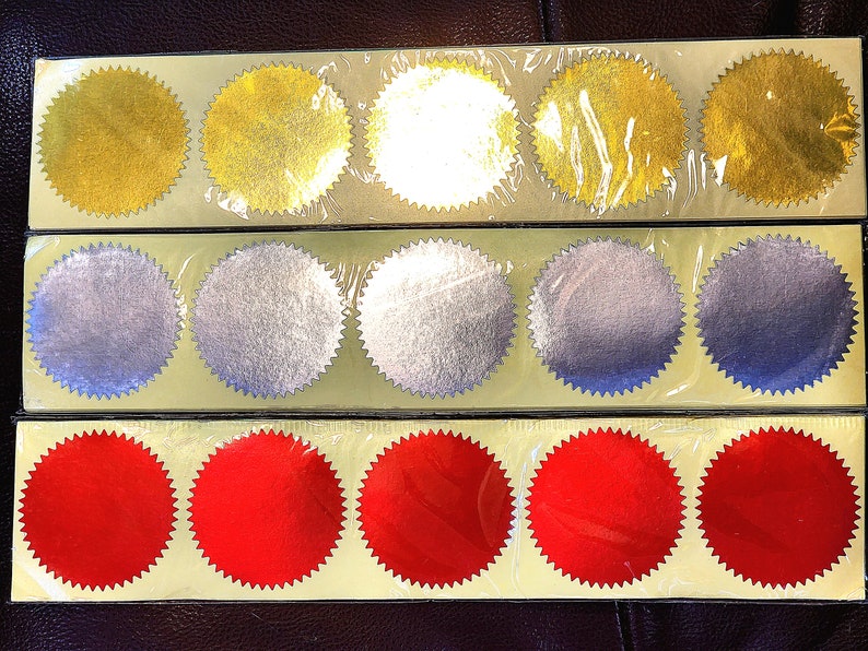 Metallic Foil Certificate Stickers, Blank or Custom Embossing, Gold ...