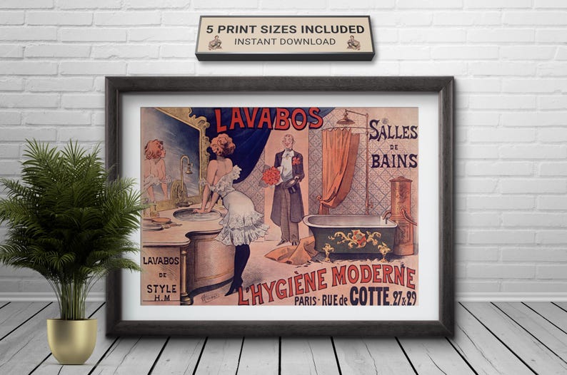 1885 French Bathroom Advertisement Poster: Art Nouveau Wall Art ...