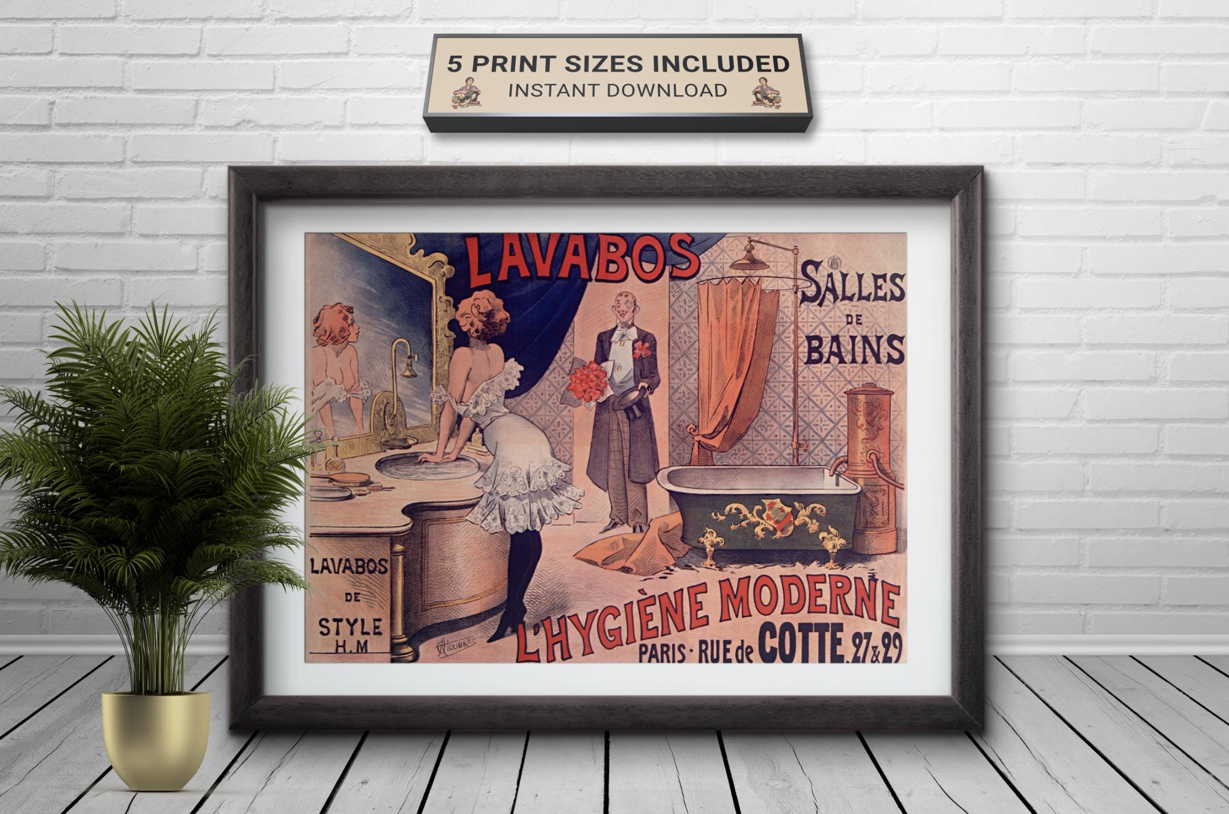 1885 French Bathroom Advertisement Poster: Art Nouveau Wall Art ...