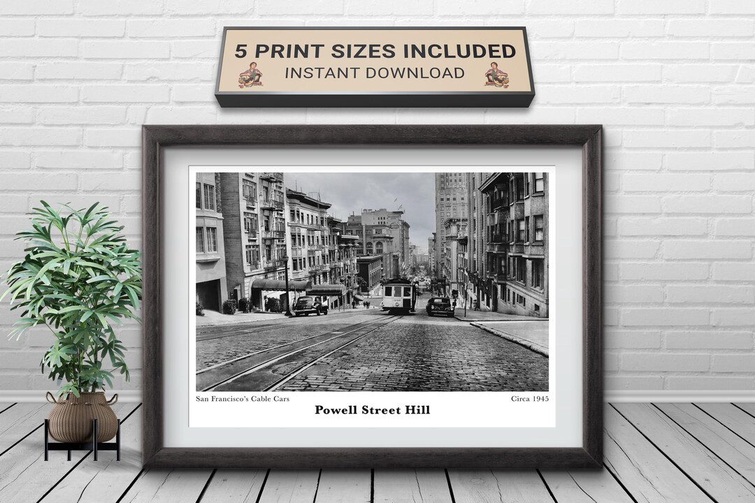Vintage CABLE CAR on Powell St Photo, Black and White San Francisco ...