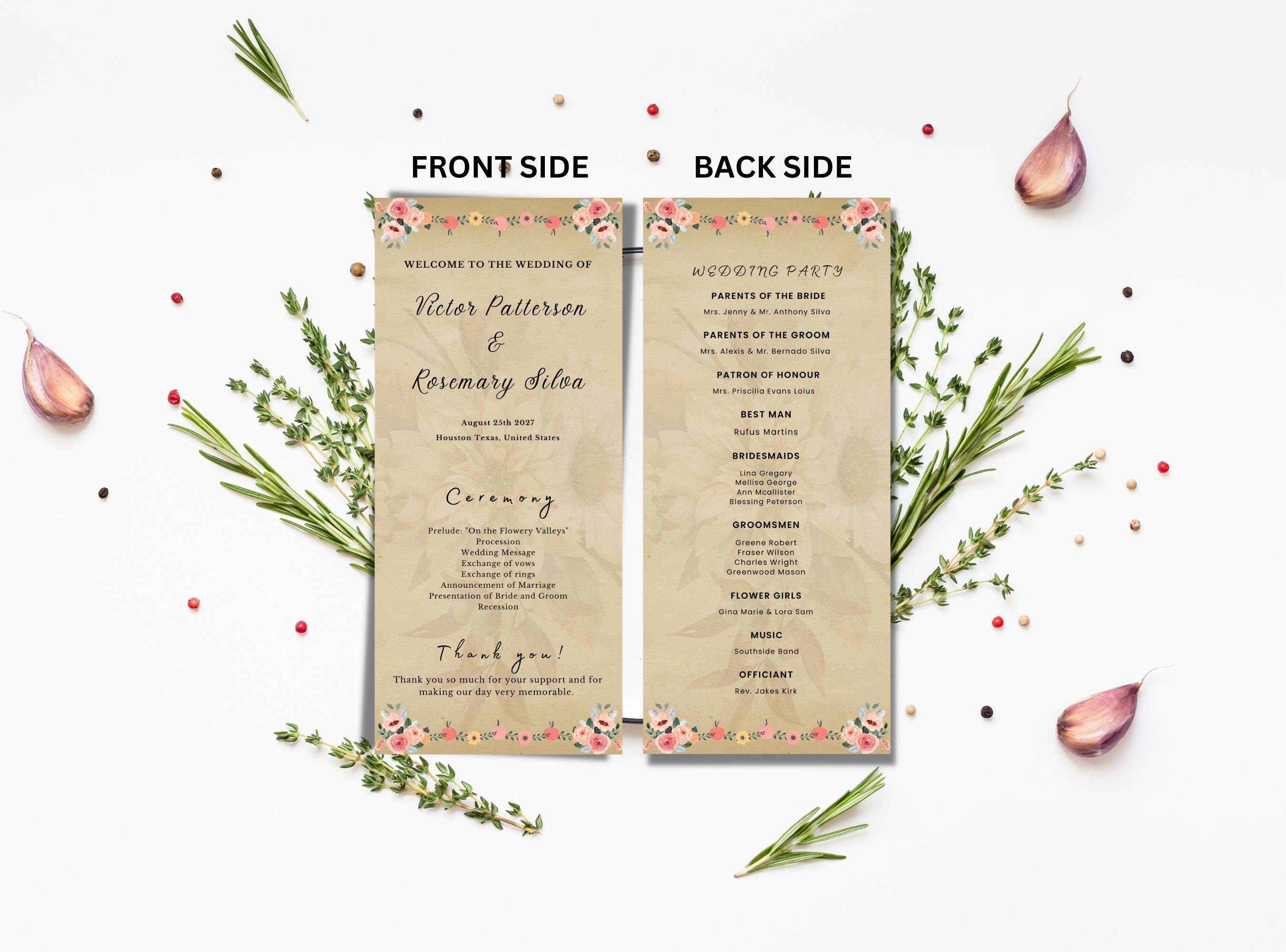 Wedding Program Template, Vintage and Floral, Elegant Wedding Day ...
