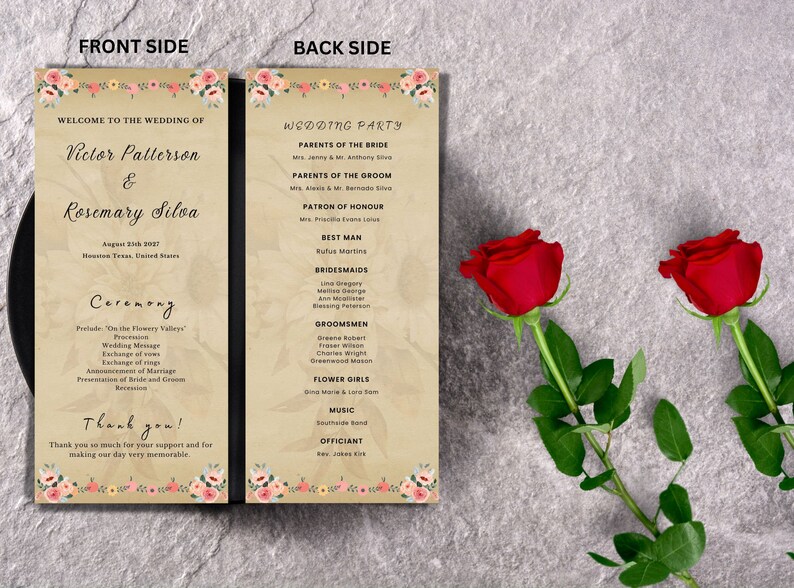 Wedding Program Template, Vintage and Floral, Elegant Wedding Day ...