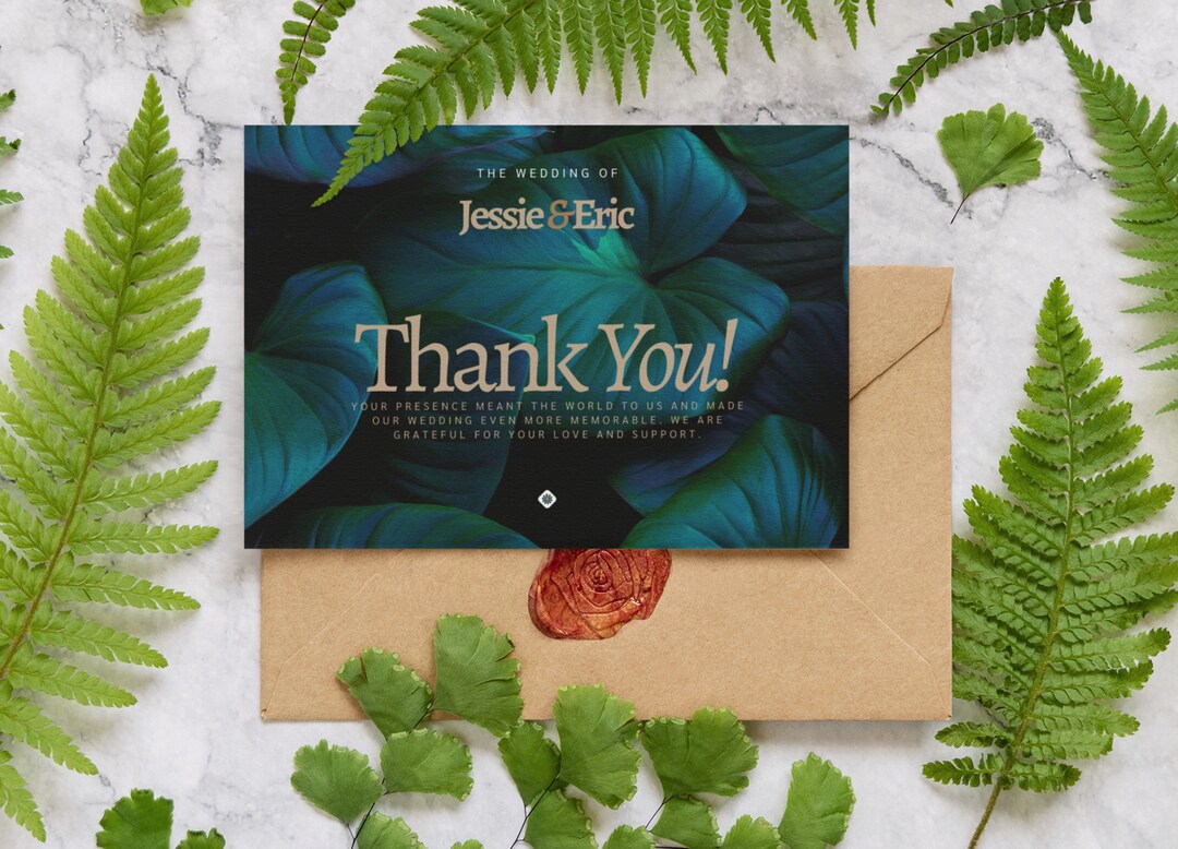 Elegant Thank You Card Template, Modern Flat Thank You Card, Tropical ...