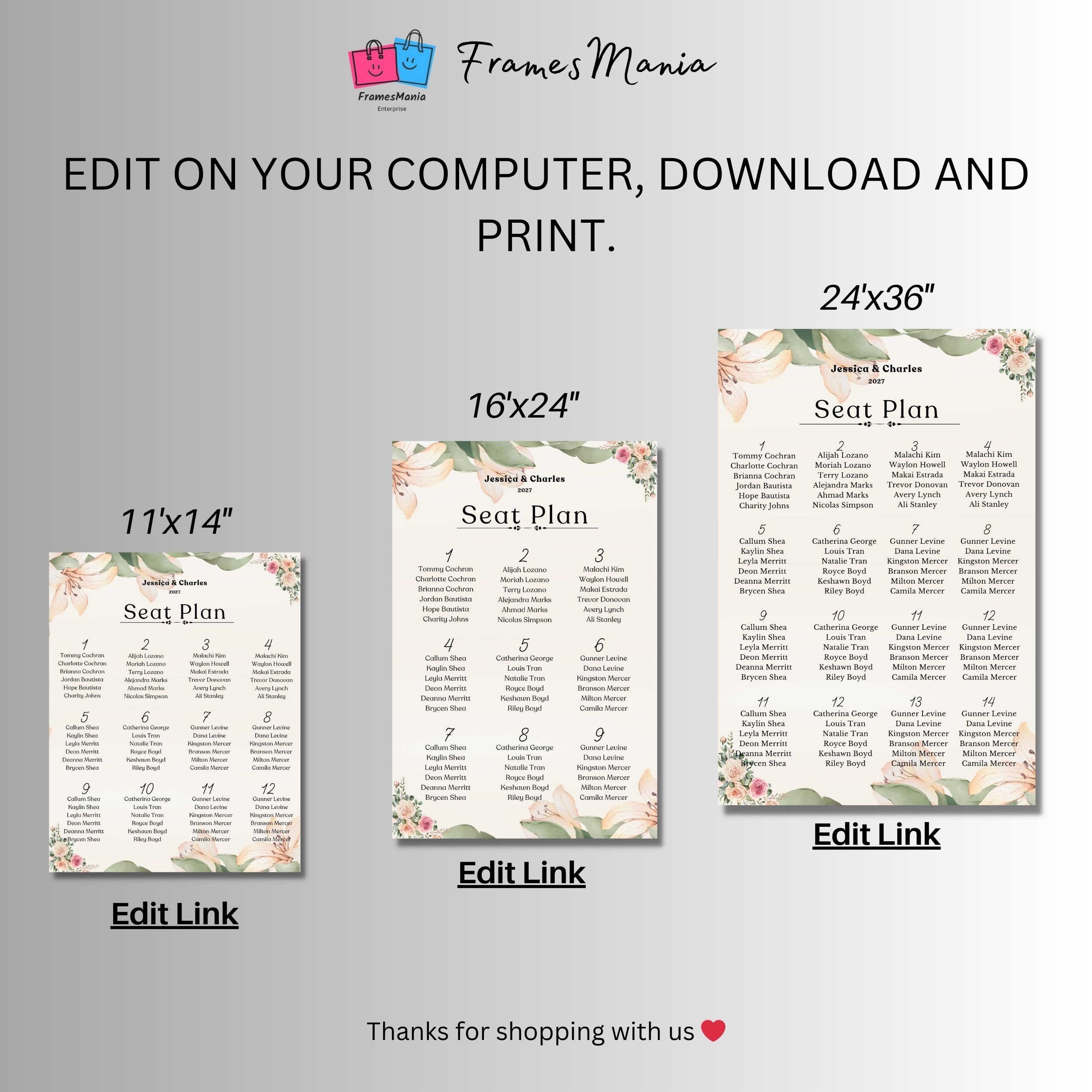 Boho Seating Chart Template, Vintage Seating Plan, Floral Seating Chart ...
