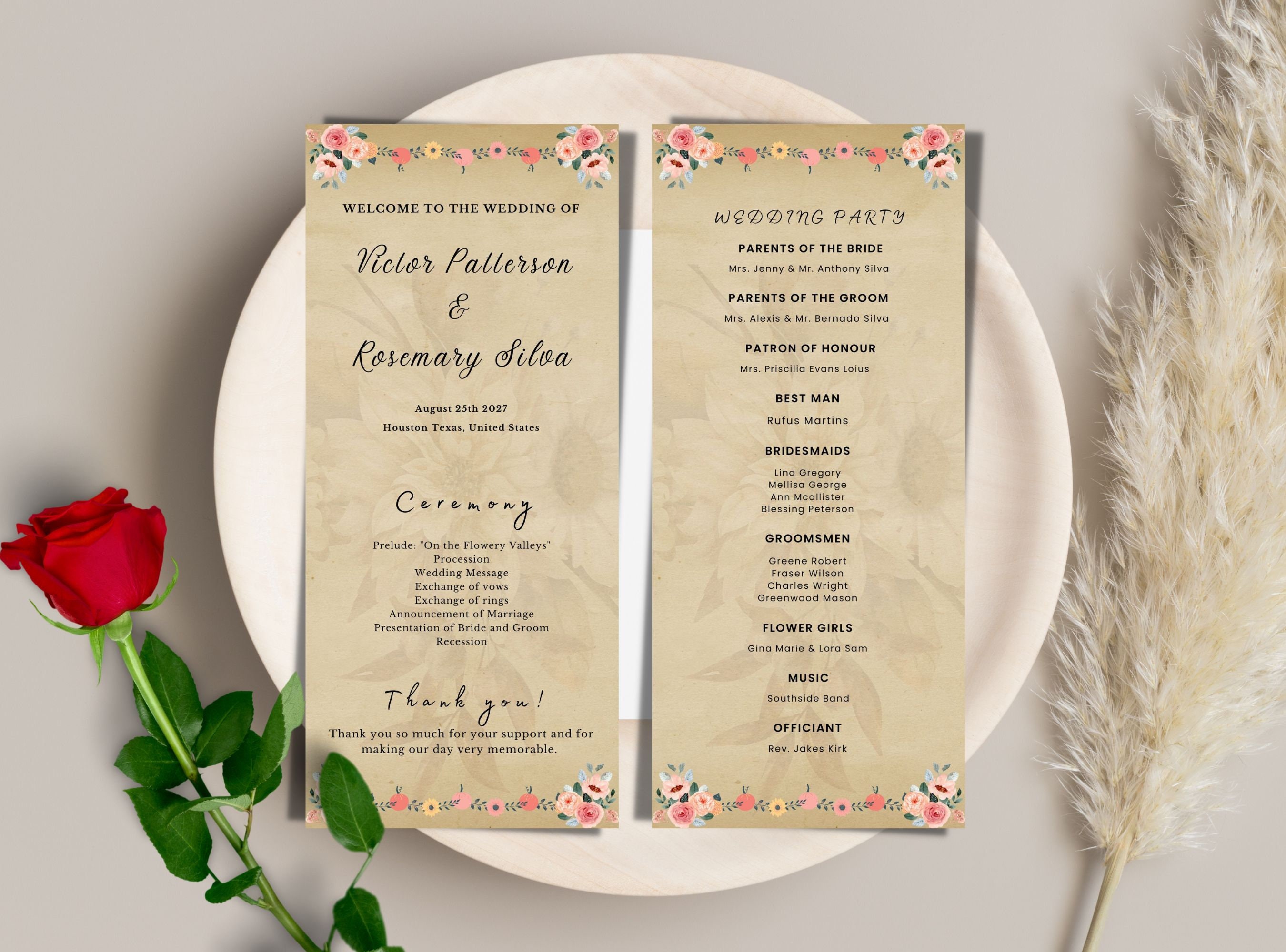 Wedding Program Template, Vintage and Floral, Elegant Wedding Day ...