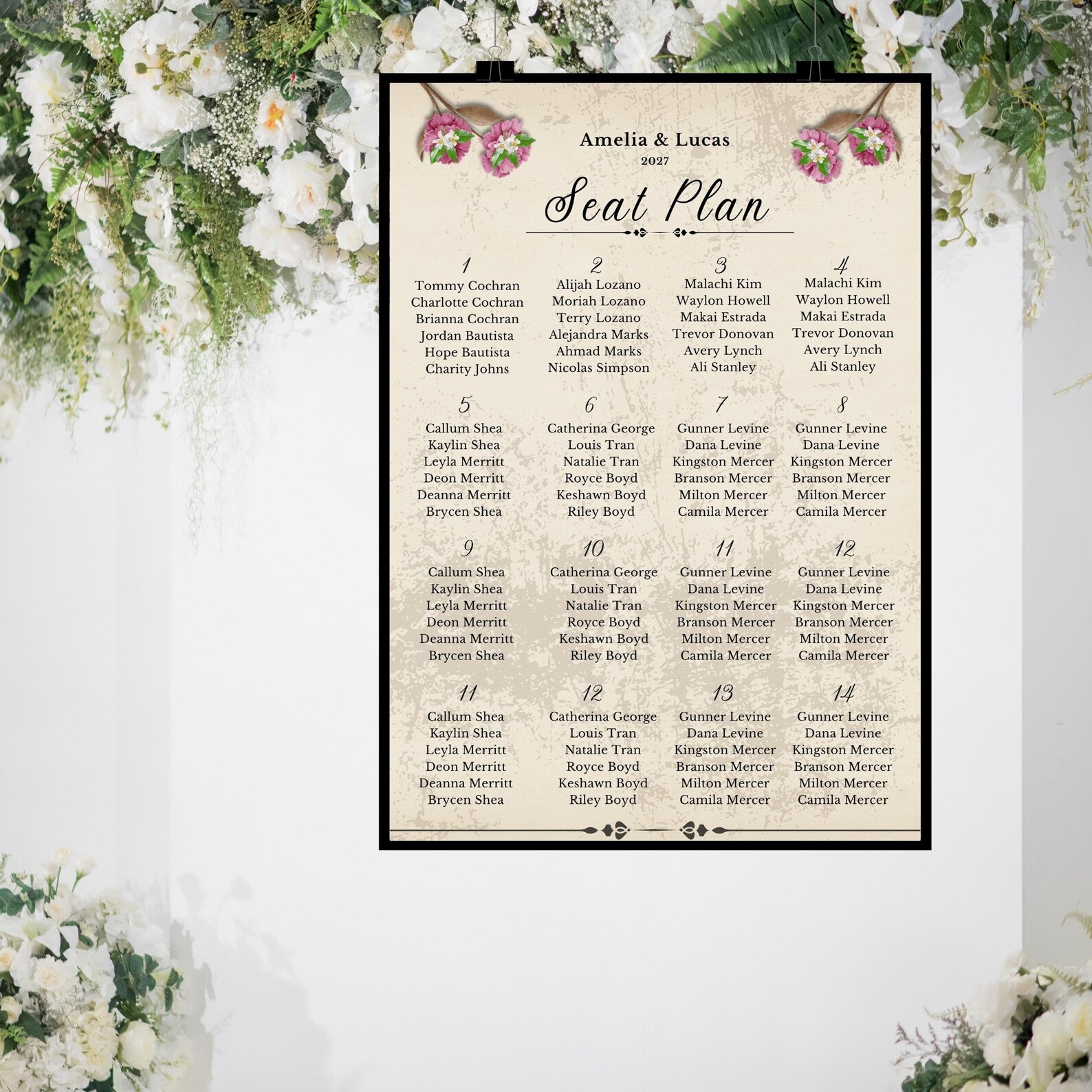 Seating Chart Template, Vintage Seating Chart Template, Floral Seating ...