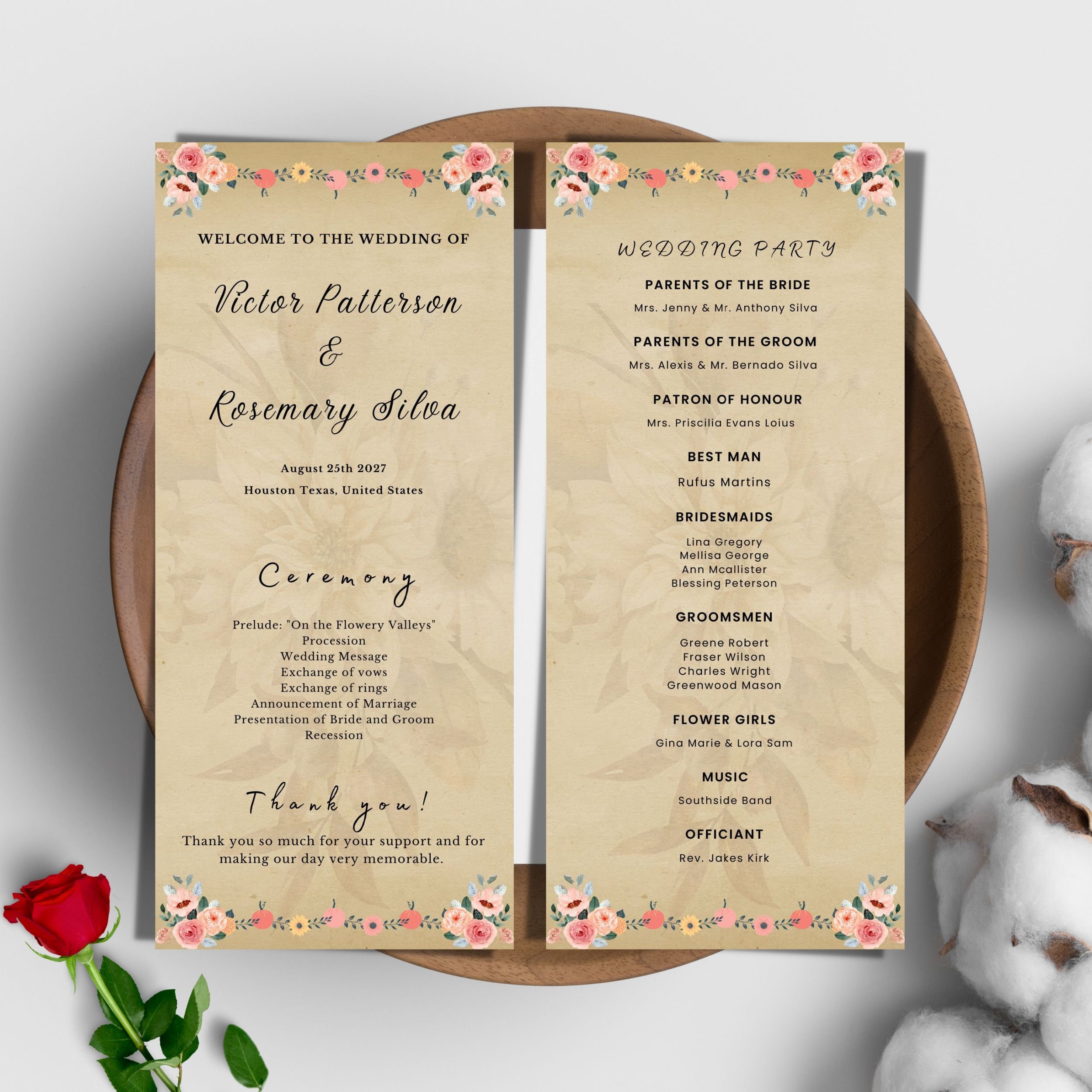 Wedding Program Template, Vintage and Floral, Elegant Wedding Day ...