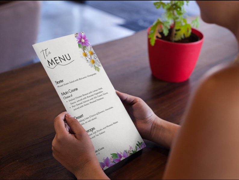 Sunflower Menu Template, Bridal Shower Party Menu, Boho Flowers Event ...