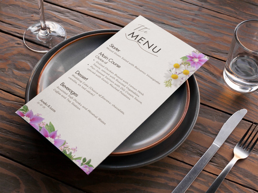Sunflower Menu Template, Bridal Shower Party Menu, Boho Flowers Event ...