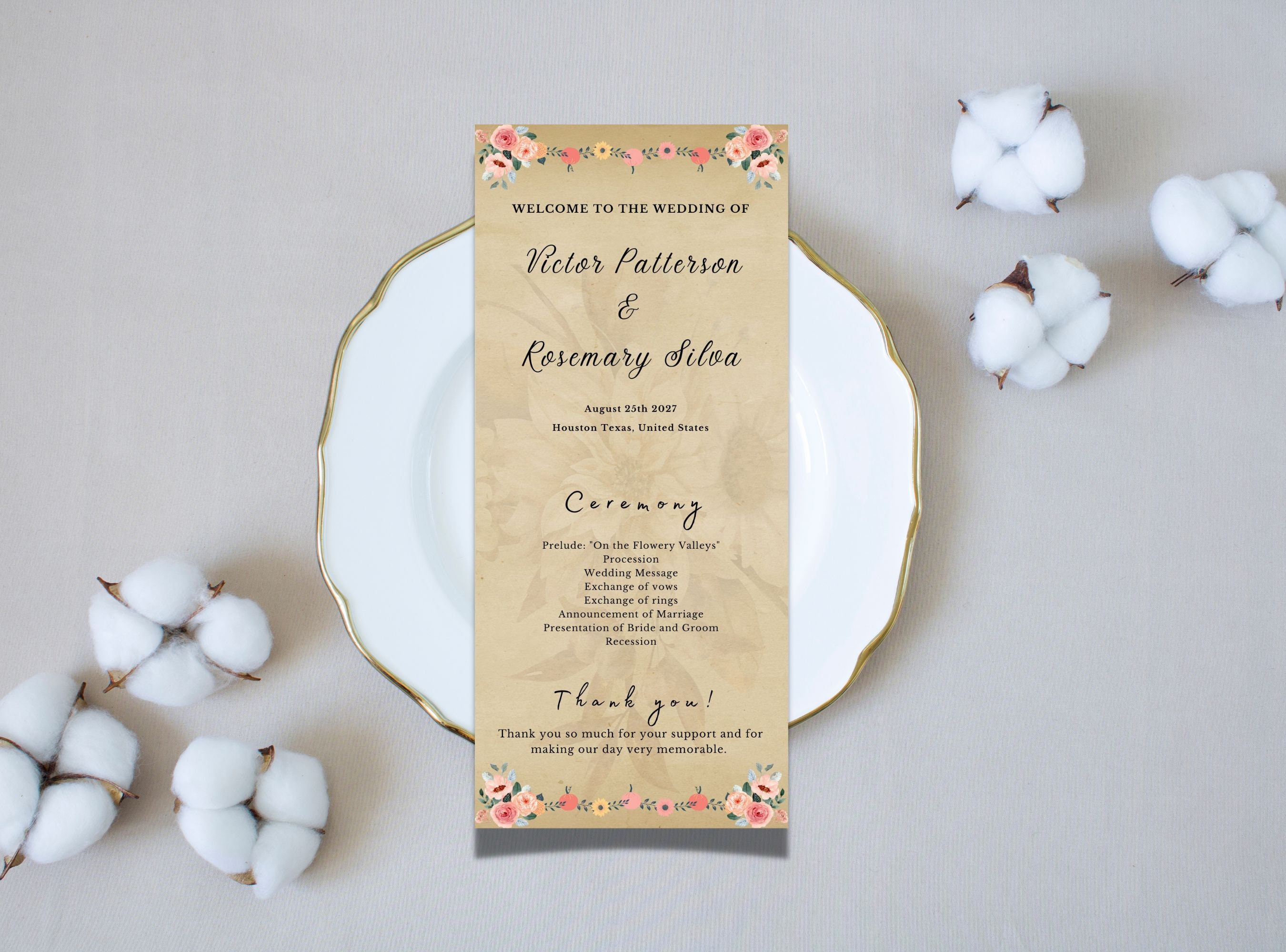 Wedding Program Template, Vintage and Floral, Elegant Wedding Day ...