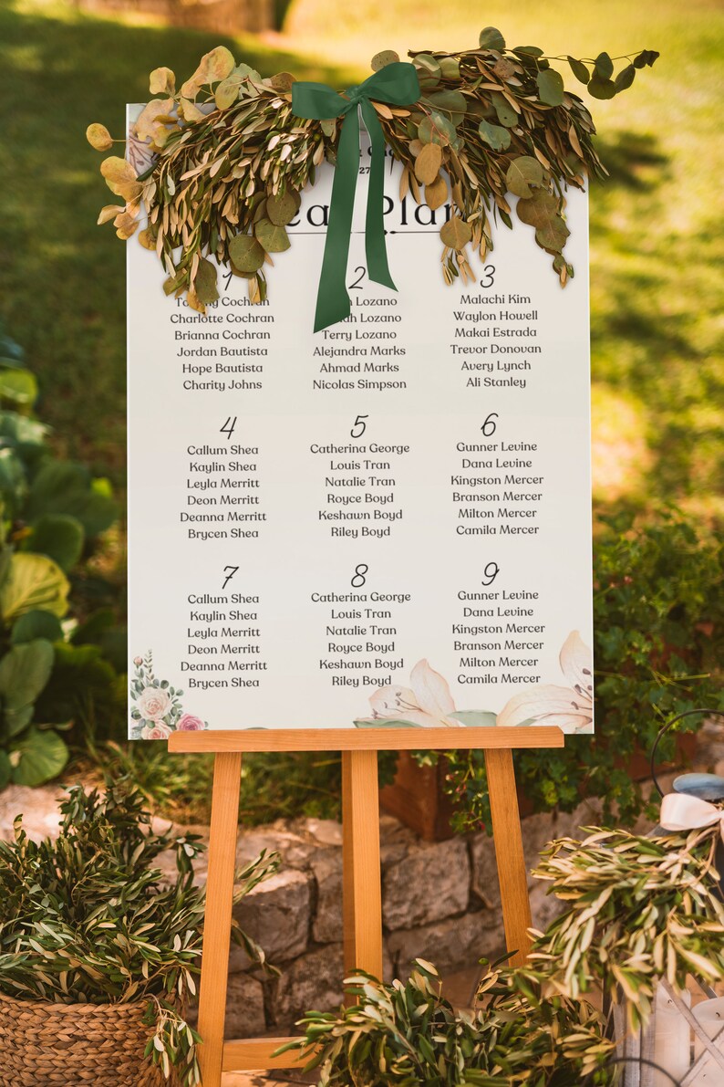 Boho Seating Chart Template, Vintage Seating Plan, Floral Seating Chart ...