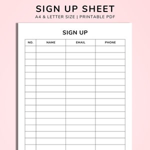 Sign up Sheet Printable Sign up Template Registration Form - Etsy