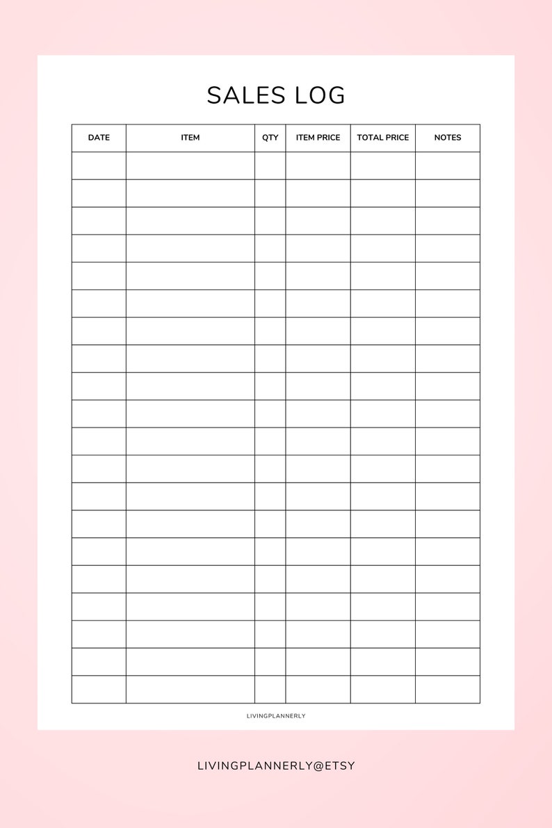 Sales Log Printable Business Online Seller Retailer Template - Etsy