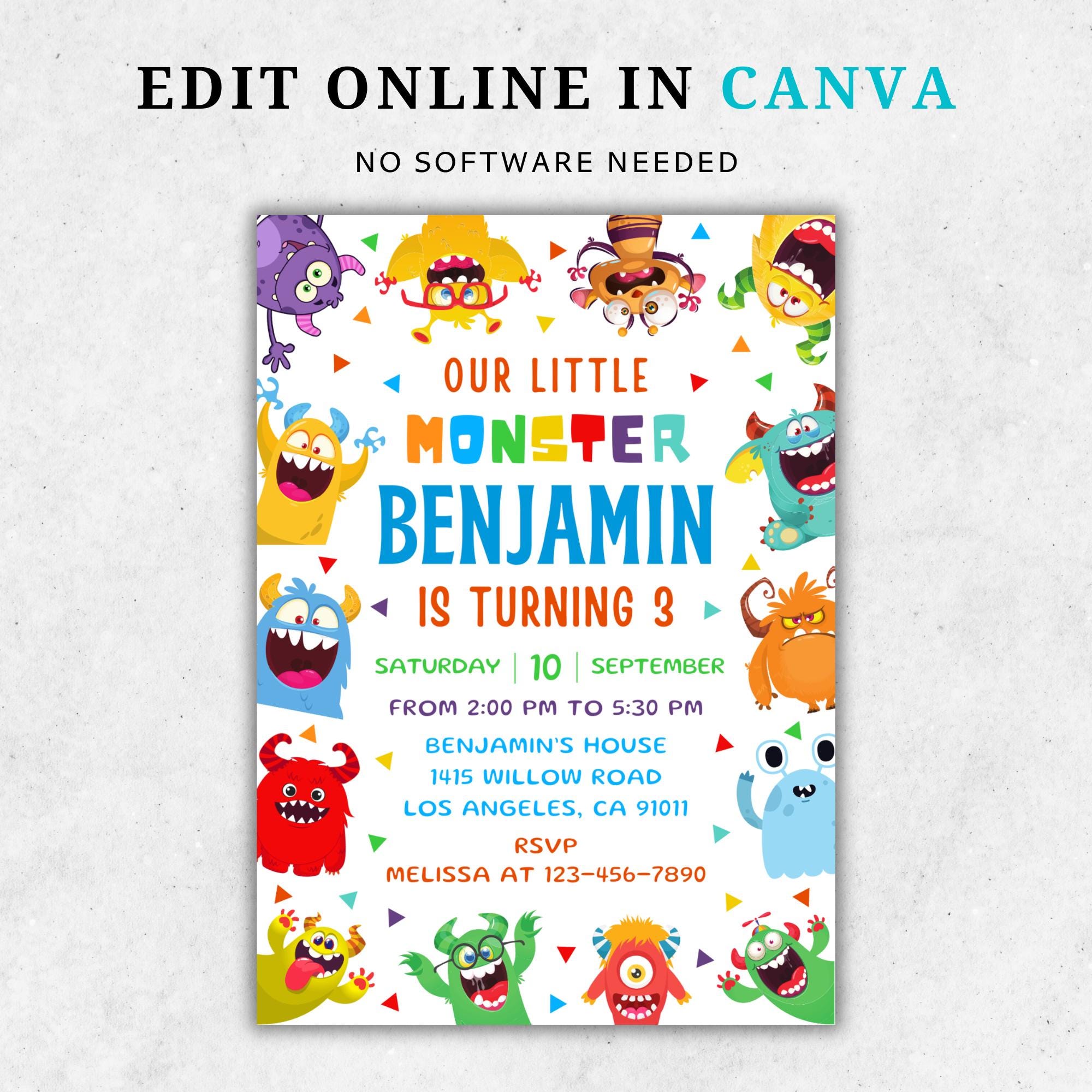 Editable Monster Birthday Invitation, Monster Birthday Party Invite ...