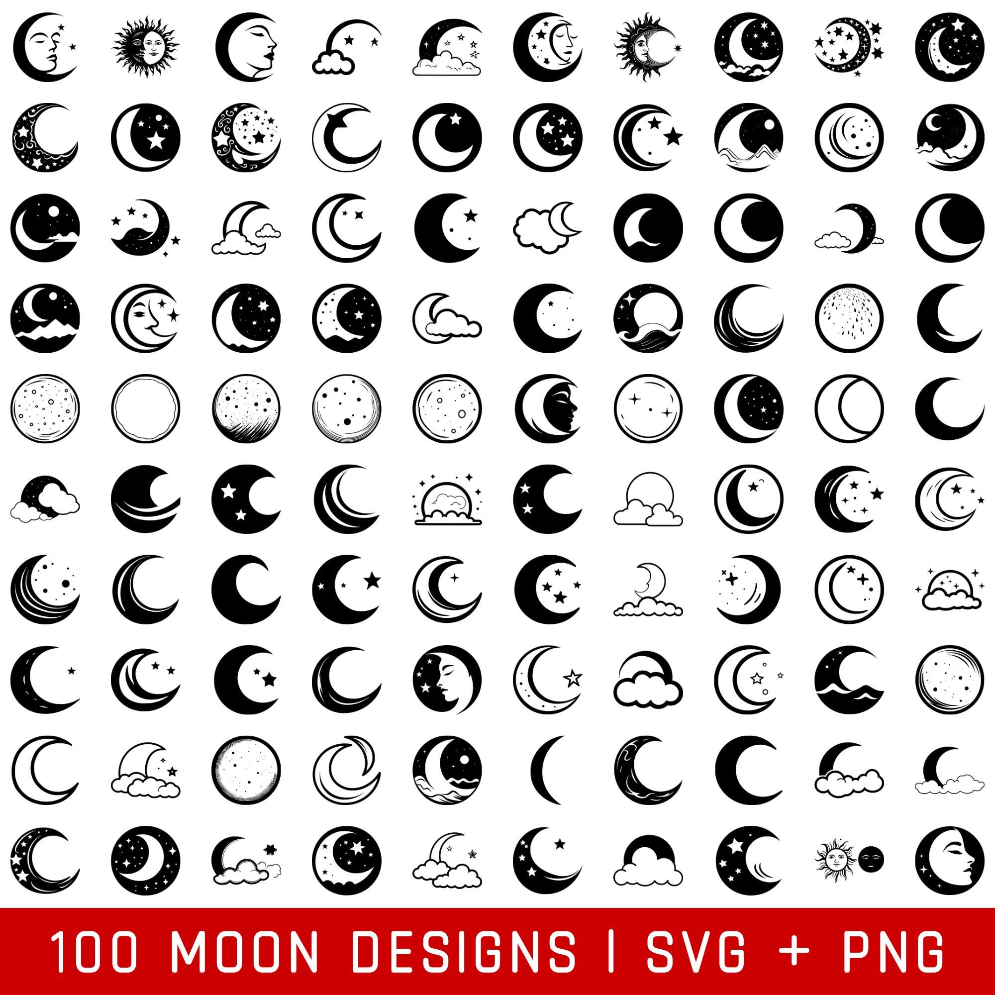 Moon SVG Bundle Moon PNG Moon Clipart Moon SVG Cut Files for Cricut ...