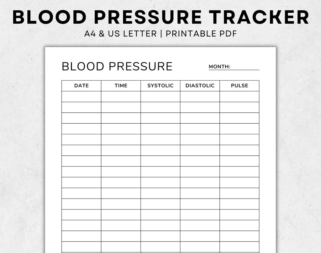 Printable Blood Pressure - Blood Pressure Log - Blood Pressure Tracker ...