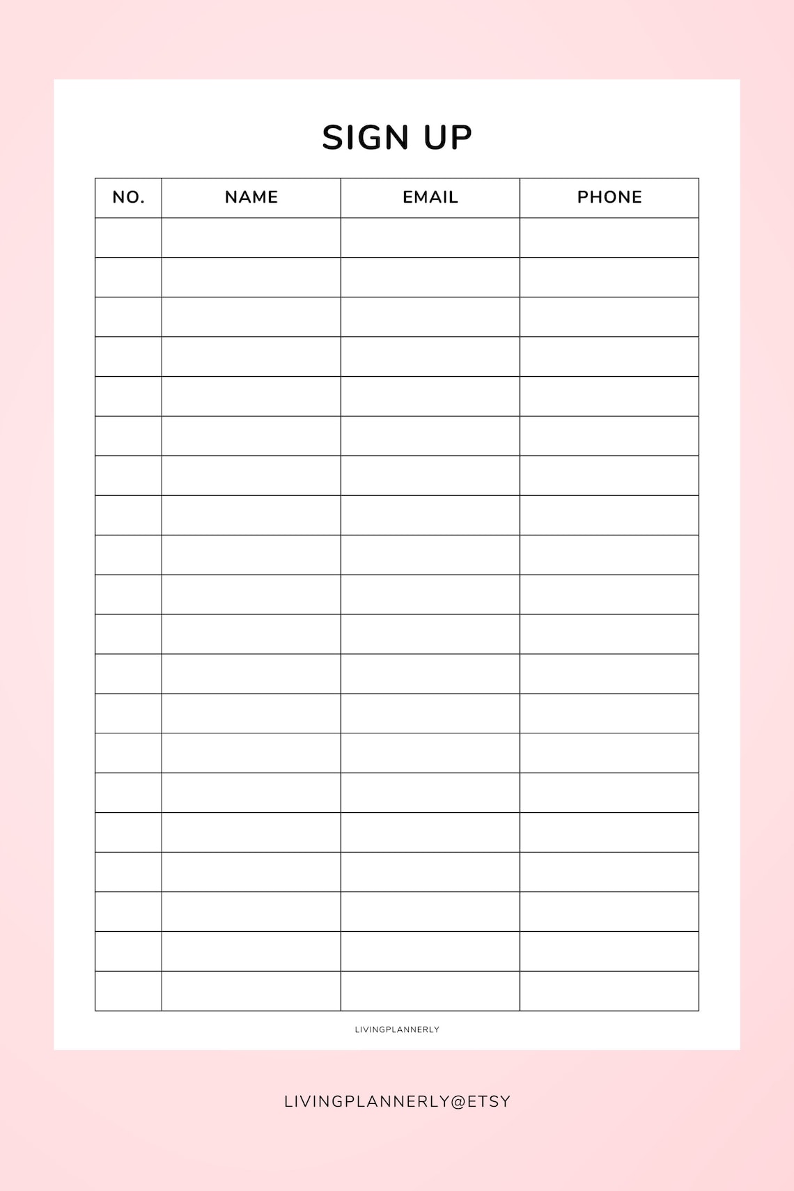 Sign up Sheet Printable Sign up Template Registration Form - Etsy