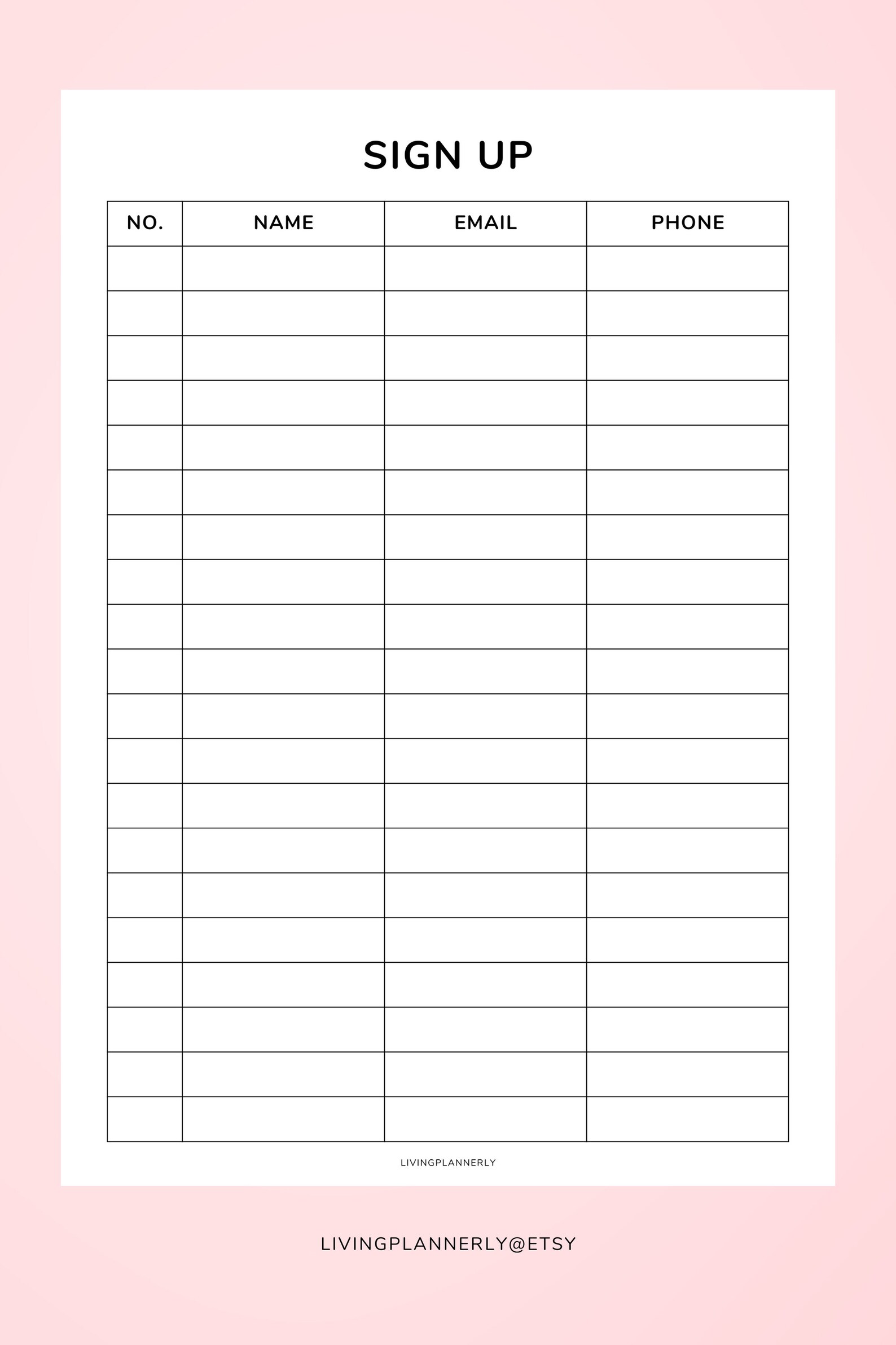 Sign up Sheet Printable Sign up Template Registration Form - Etsy