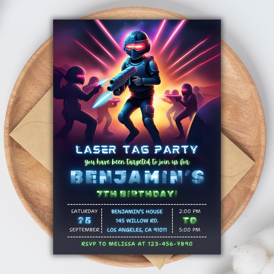Editable Laser Tag Birthday Invitation, Neon Laser Tag Birthday Party ...