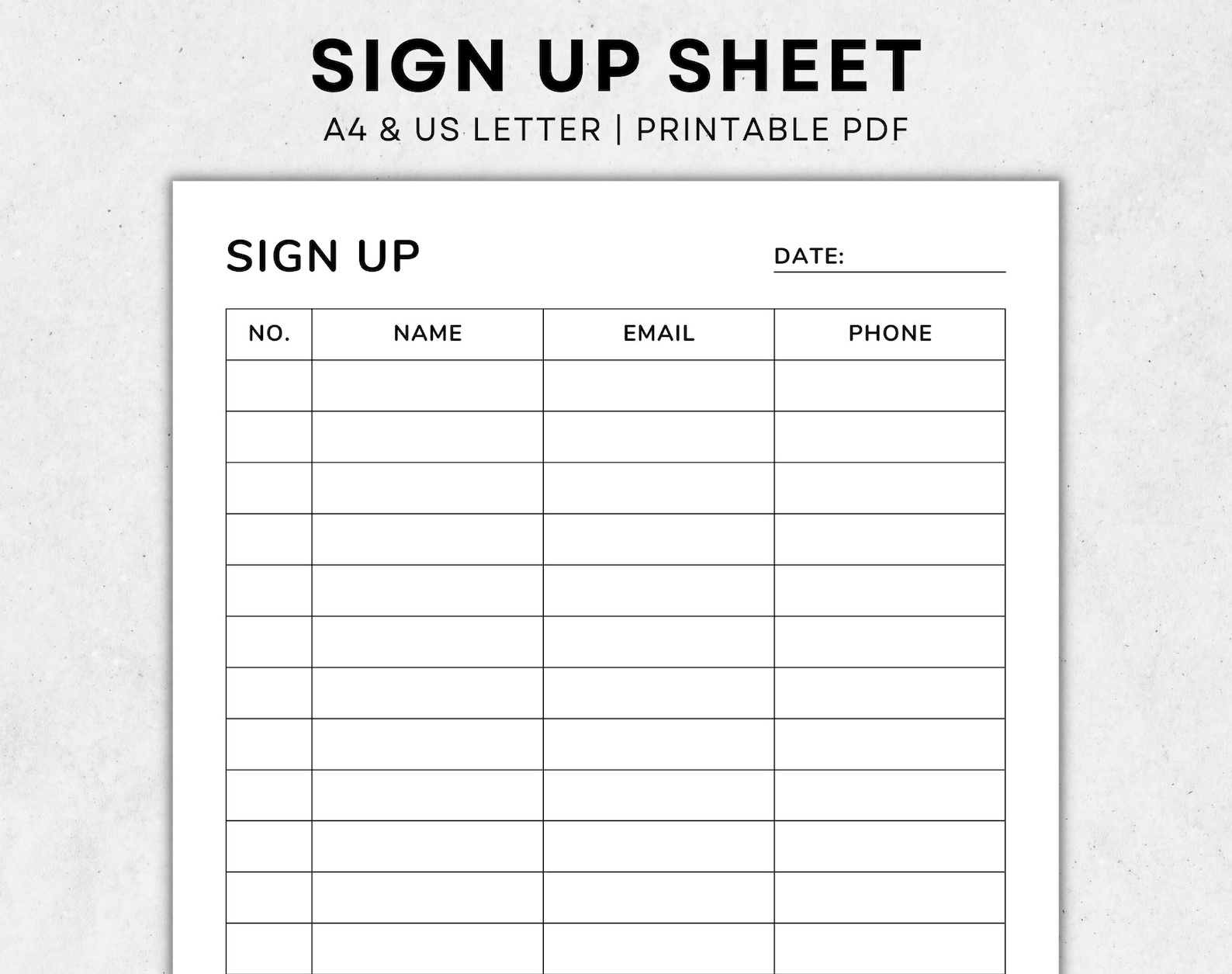 Printable PDF Sign-up Sheet Template Event Sign up Customer Sign up ...