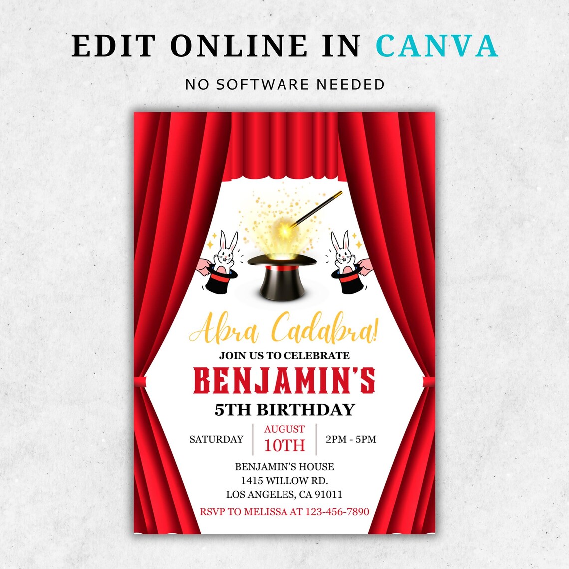 Editable Magic Show Birthday Invitation, Kids Magic Show Birthday Party ...