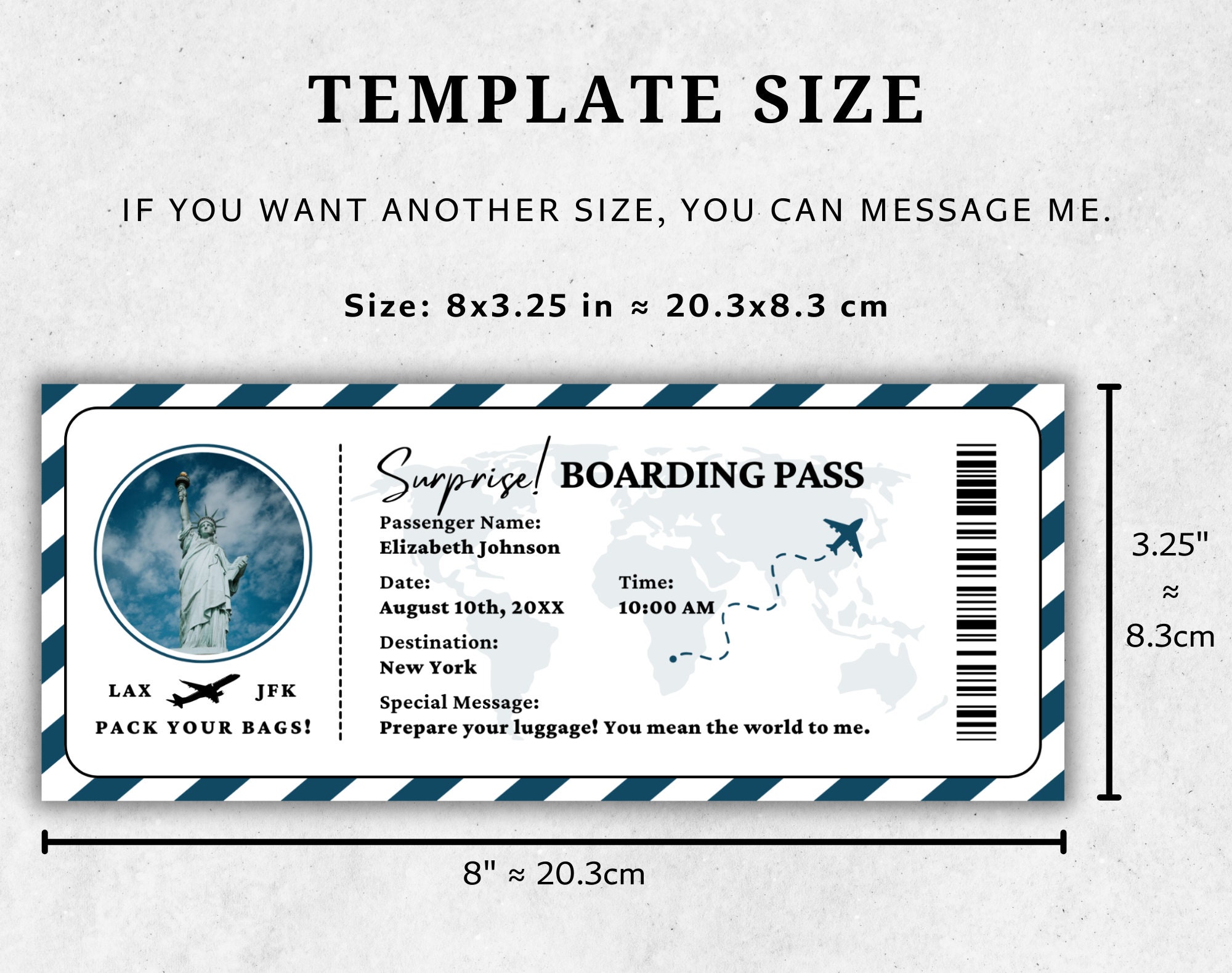 Editable Boarding Pass Canva Template Printable Personalized Airline ...