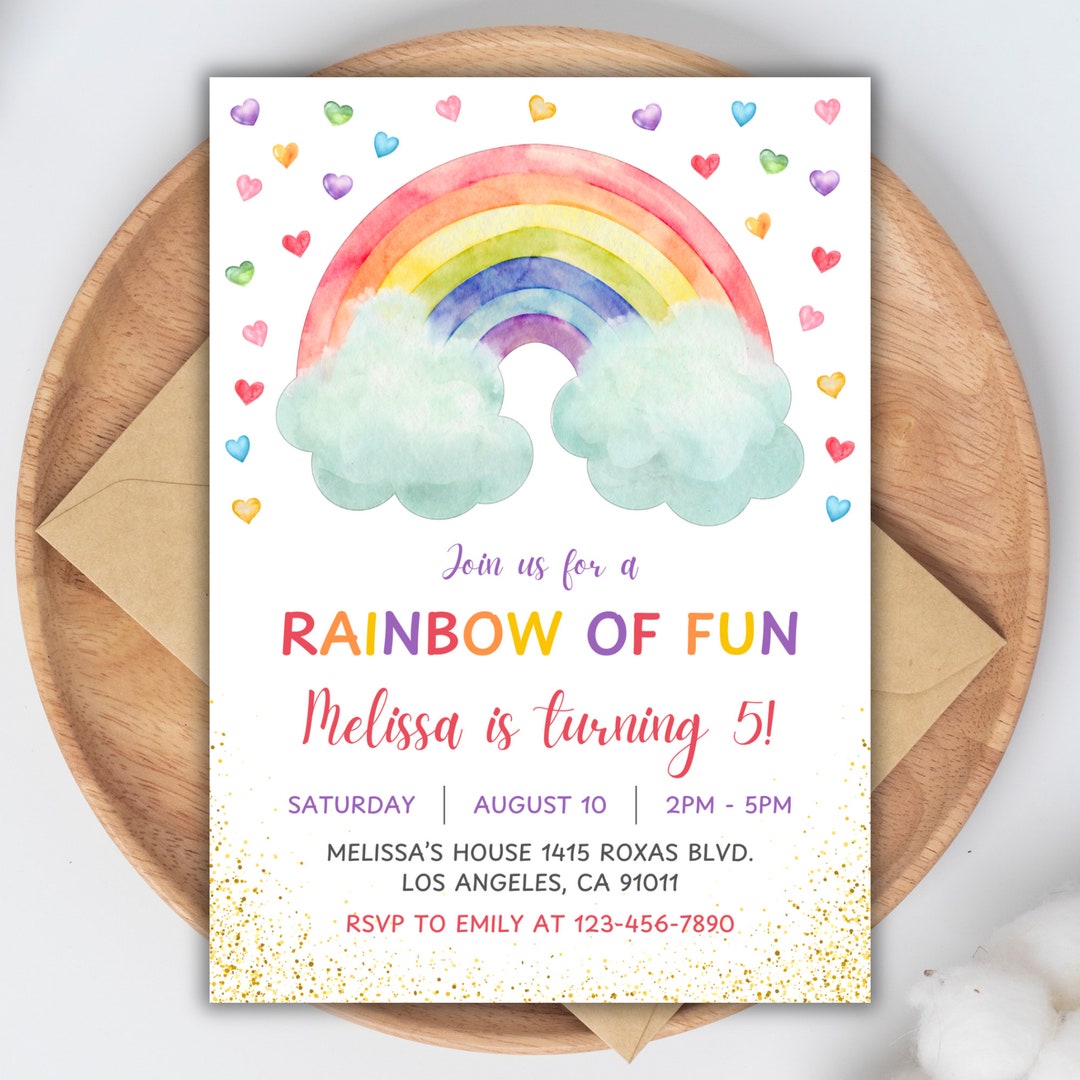 Editable Rainbow Birthday Invitation, Rainbow Birthday Party Invite for ...
