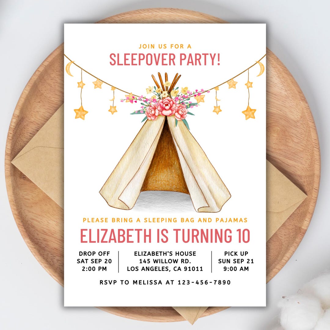 Editable Sleepover Birthday Invitation, Minimalist Sleepover Birthday ...