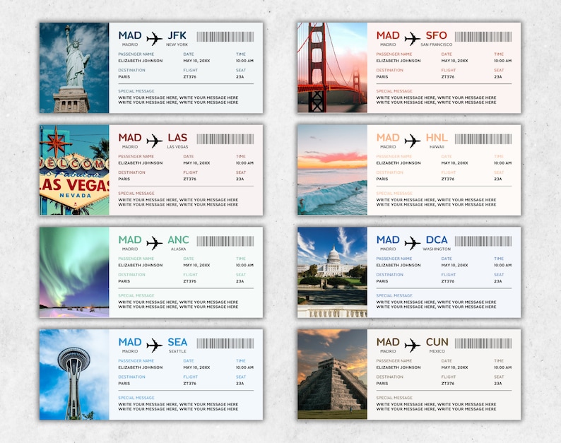 Boarding Pass Ticket Template Surprise Fake Airline Ticket Trip Gift ...